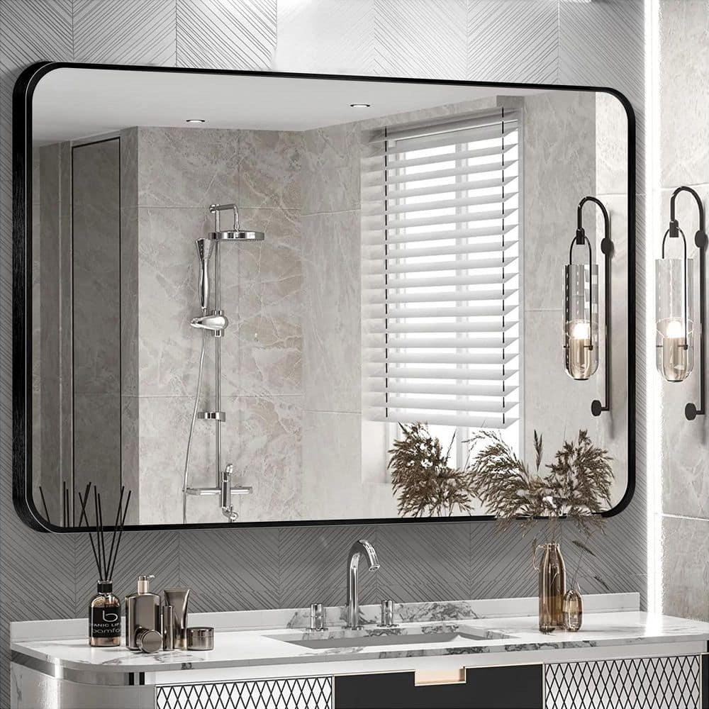 LuxHomez 30 in. W x 40 in. H Black Vanity Rectangle Wall Mirror ...
