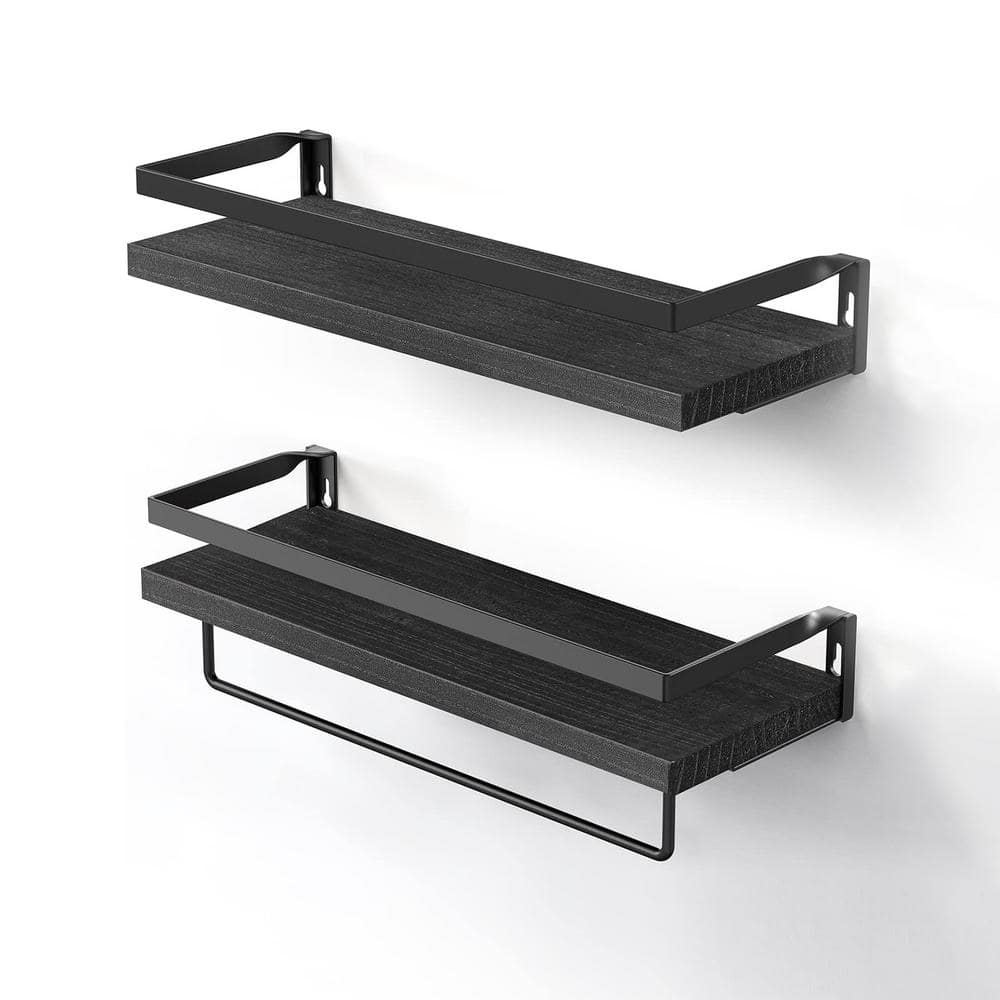 5.9 in. D x 16.5 in. W x 2.75 in. H Black Wall Shelves with Towel Bar ...