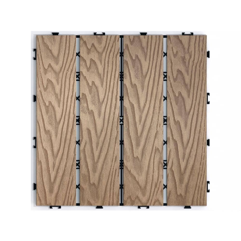 DENISLAWN Teak Wood-Plastic Composite Patio Deck Tiles, 12 in. x 12 in ...