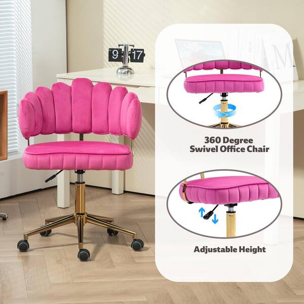 Velvet Home Office Desk Chair with Wheels Computer Chair Height Adjustable Swivel Task Chair Vanity Chair in Rose Red