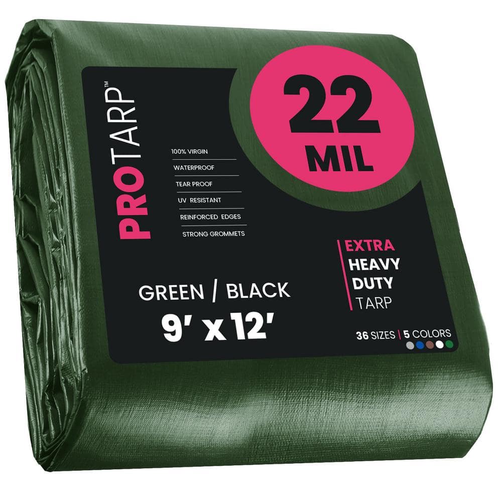 PROTARP 9 ft. x 12 ft. Green/Black 22 Mil Heavy Duty Polyethylene Tarp ...