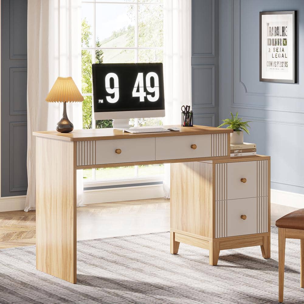 Capen 51 in. Rectangular Light Walnut Engineered Wood 4 Drawer Computer Desk with Storage for Home Office