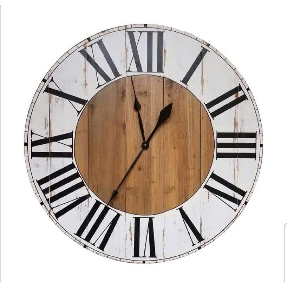 AVERY ST DESIGN CO Bryan 30 in. White And Brown Farmhouse Wall Clock ...
