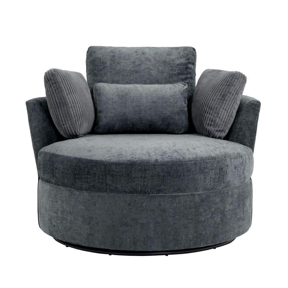 Uixe Gray Cotton Upholstered 360° Swivel Accent Barrel Chair with ...