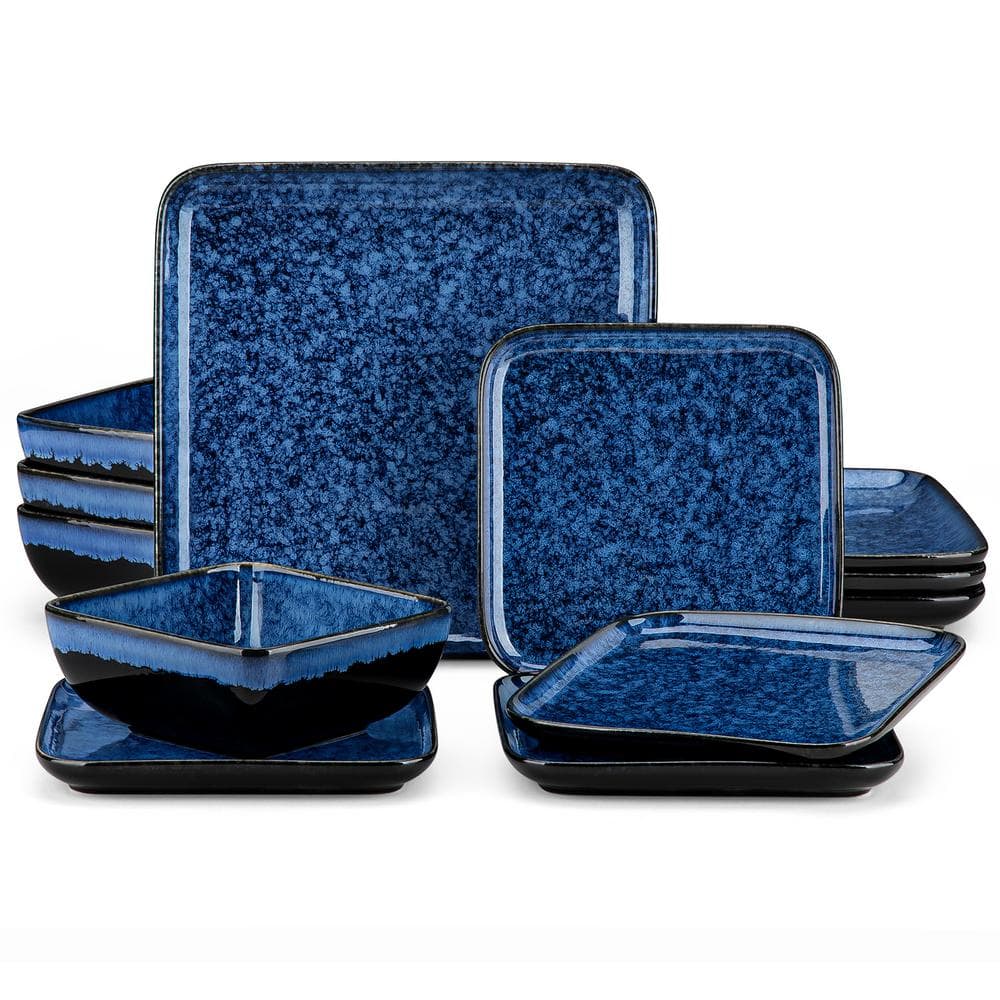 MALACASA 12-Piece Blue Stoneware Dinnerware Set Bowls and Plates Set ...