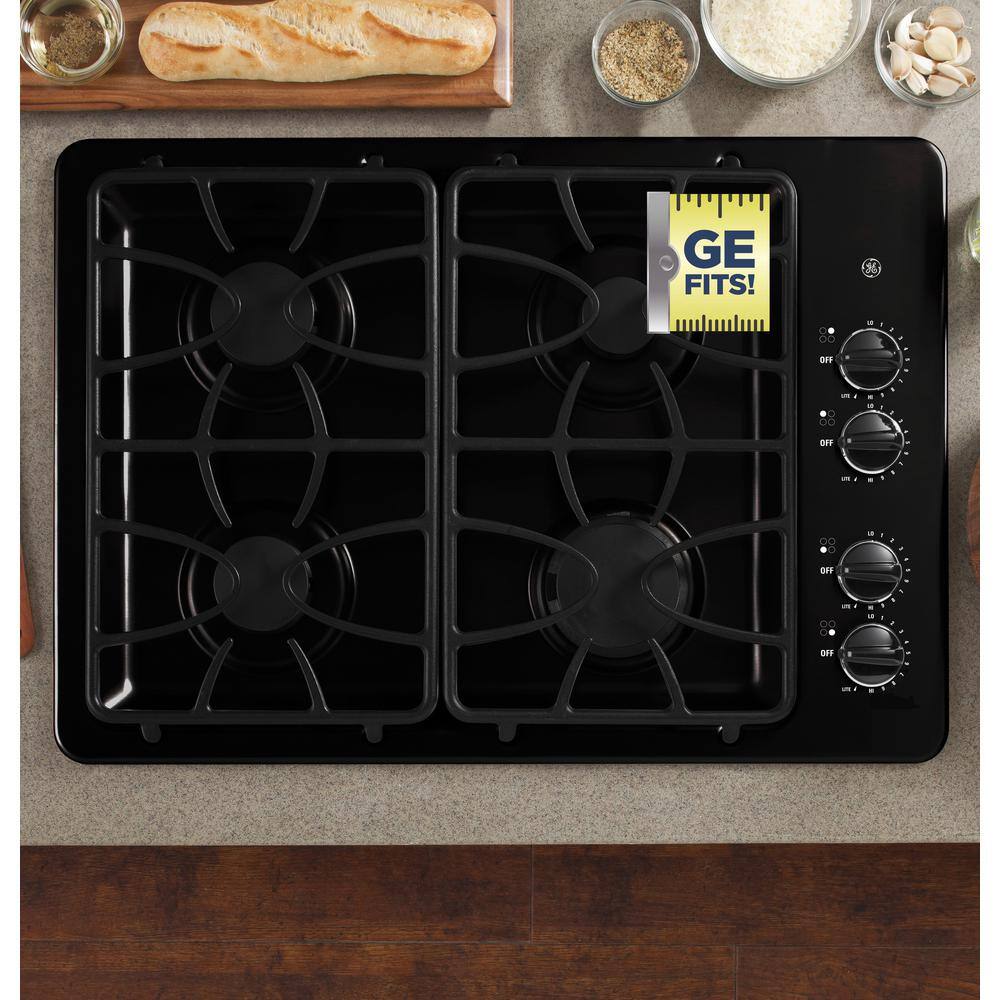 GE 30 in. Gas Cooktop in Black with 4 Burners including Precise Simmer ...