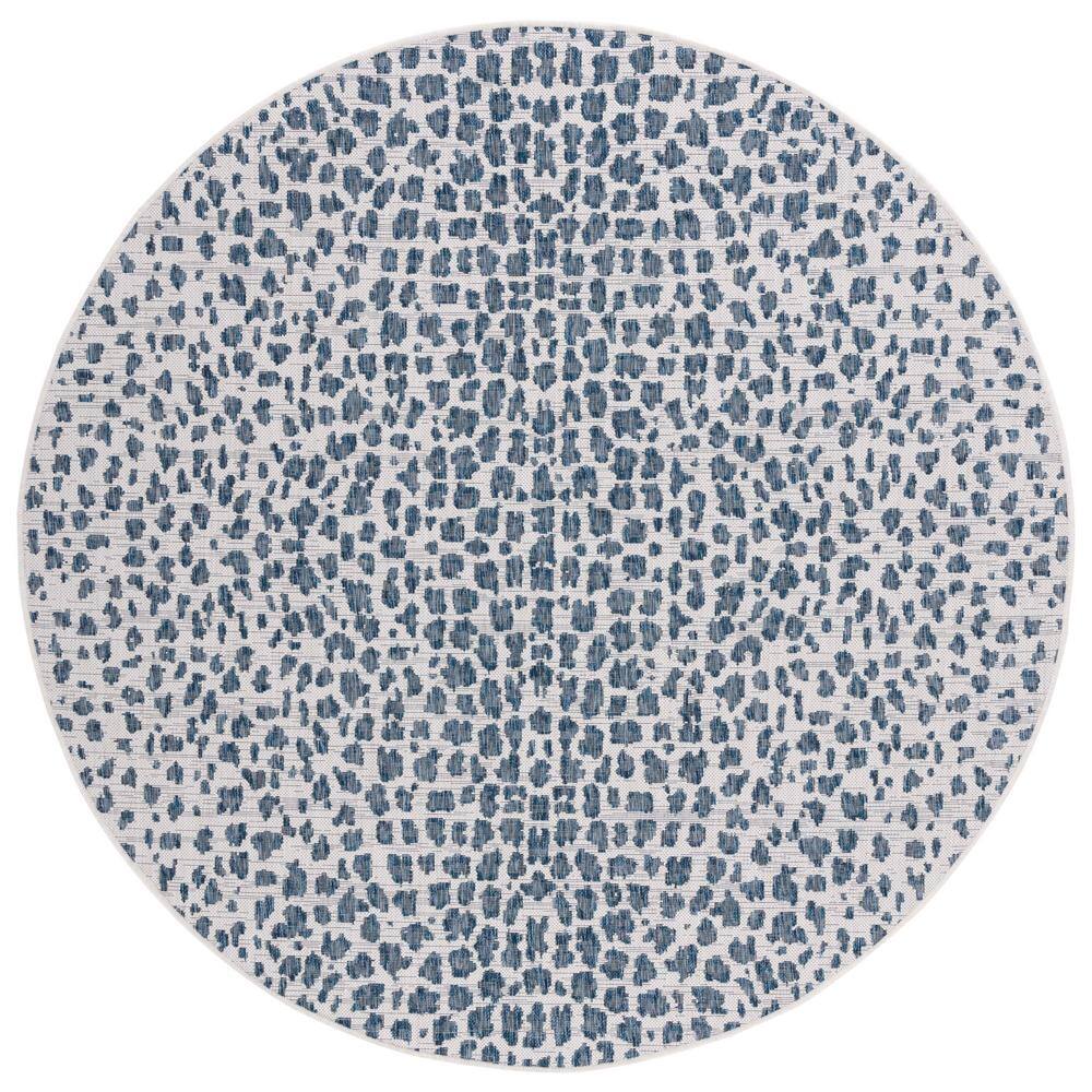 SAFAVIEH Courtyard Ivory/Navy 7 ft. x 7 ft. Cheetah Geometric Indoor ...