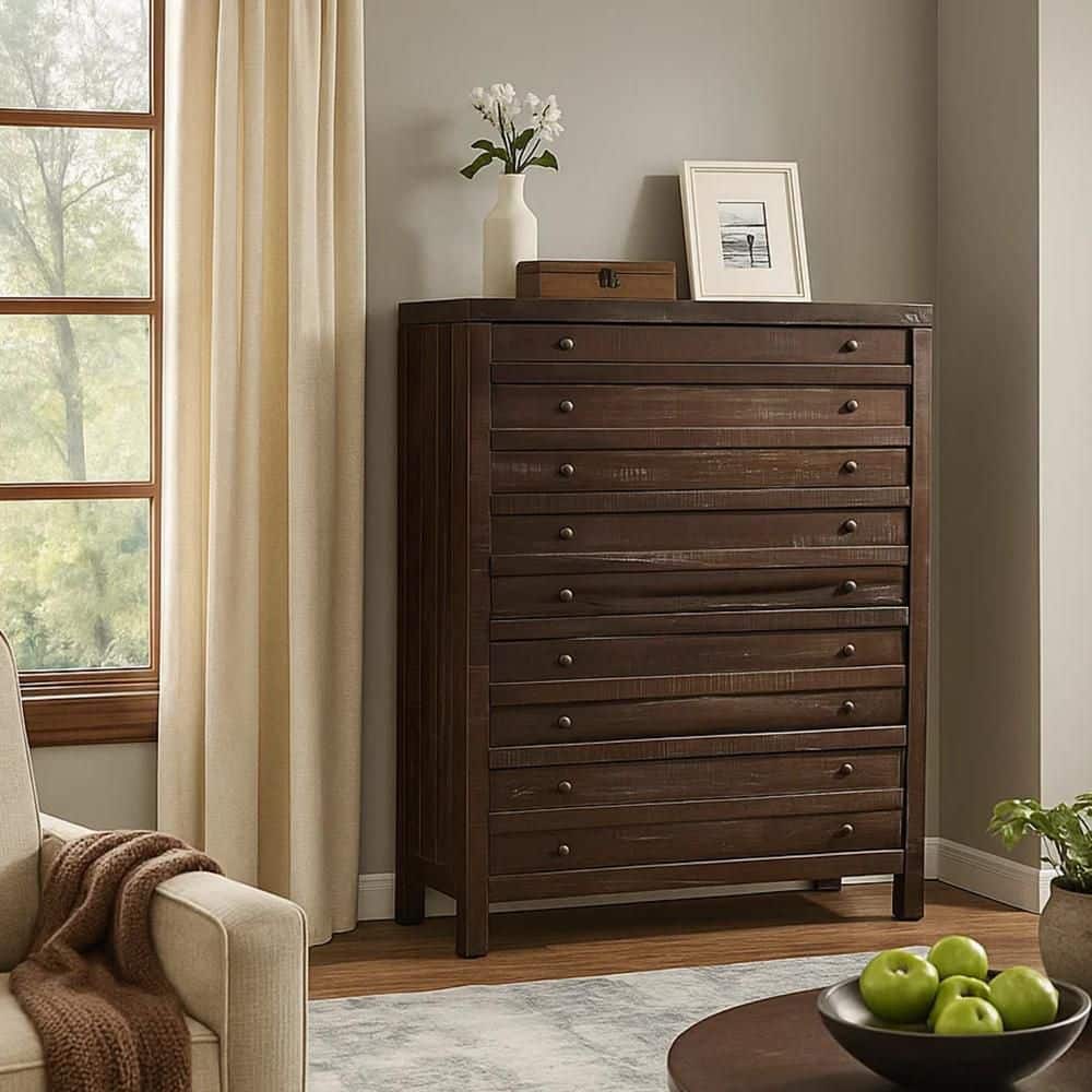 Benjara Brown 5 Drawer 42 in. Transitional Style Solid Hardwood Chest ...