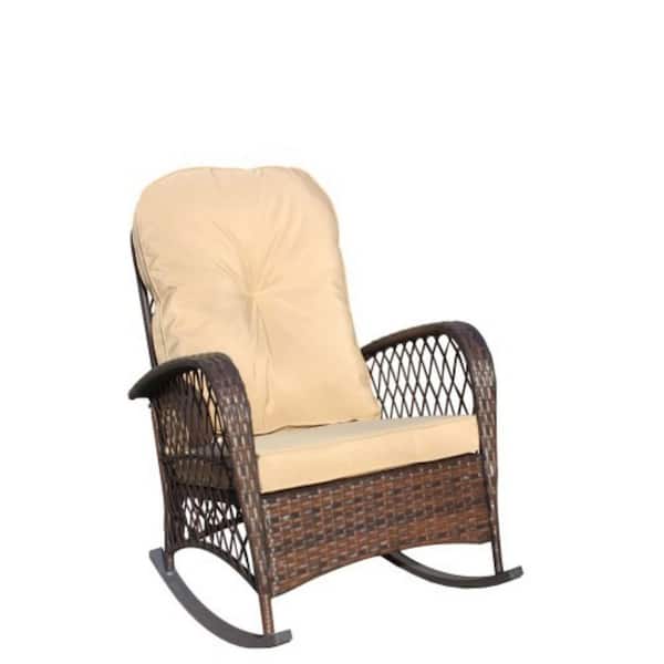 Dracelo Series Frame Bronw Rattan Metal Rocking Outdoor Rocking Chair ...