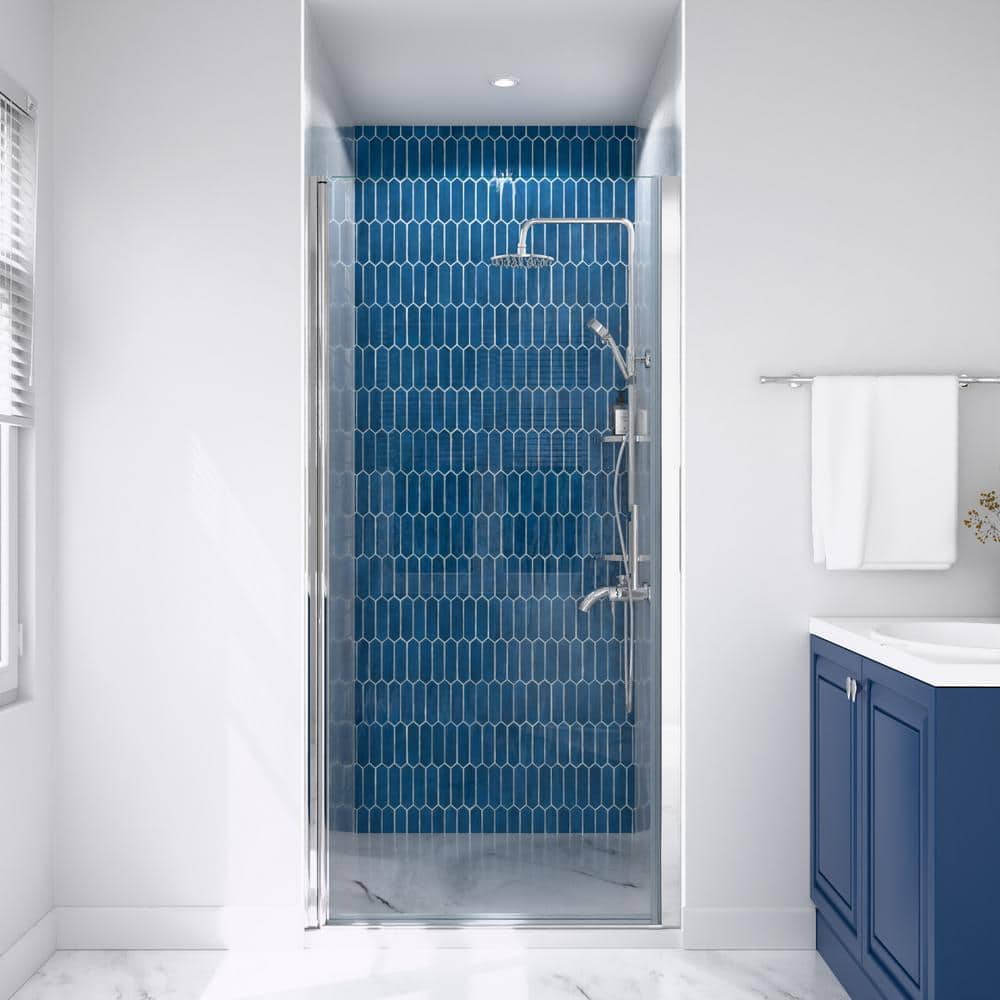 SHAAMA 36 - 37-3/8 in. W x 72 in. H Pivot Semi-Frameless Shower Door in ...