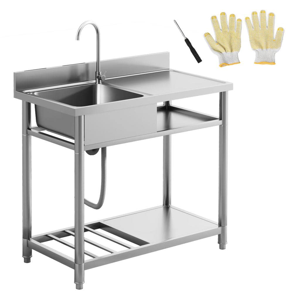 HOMCOM 39 Inch Stainless Steel Utility Sink with Cold and Hot Water ...