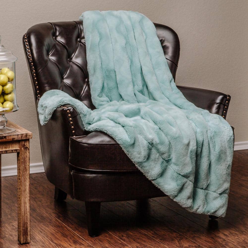 CHANASYA Soft Wave Turquoise Faux Fur Polyester Reversible Sherpa ...