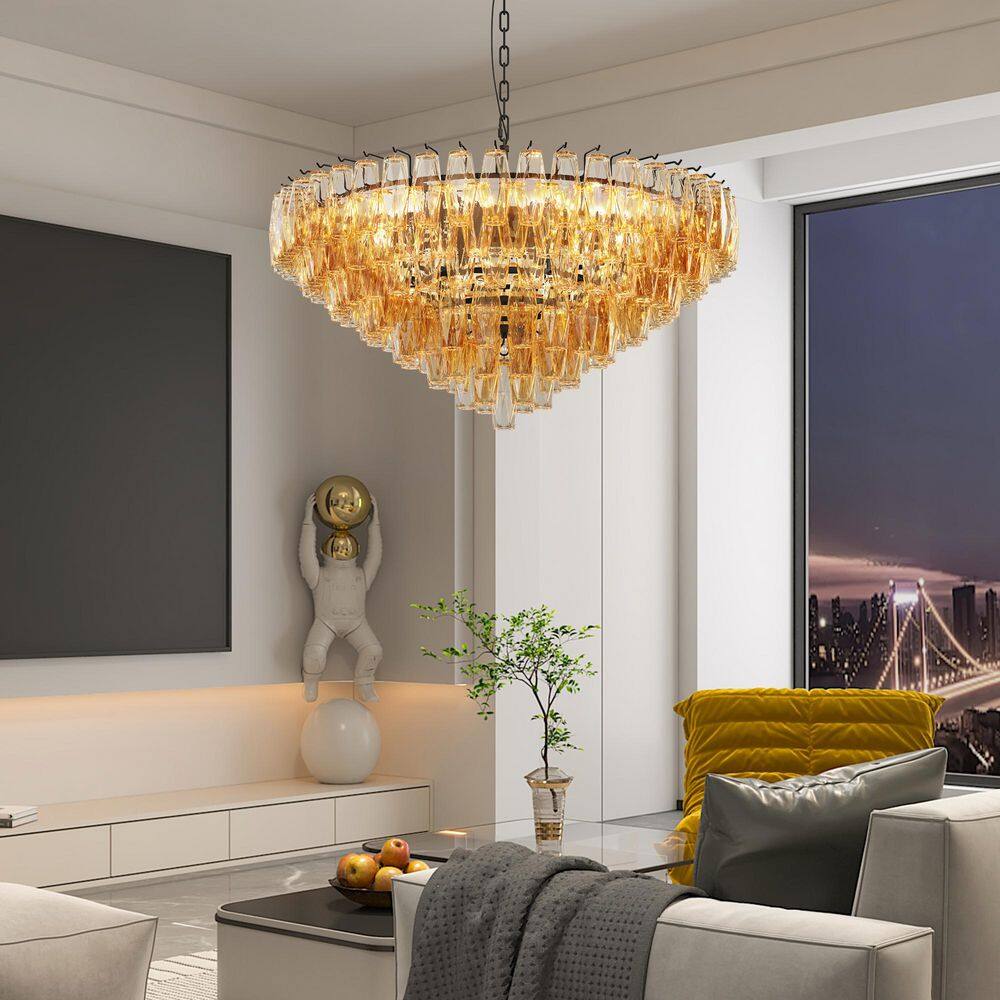 Jushua 37 in. 14-Light Extra Large Black Chandeliers Pendant Lighting ...