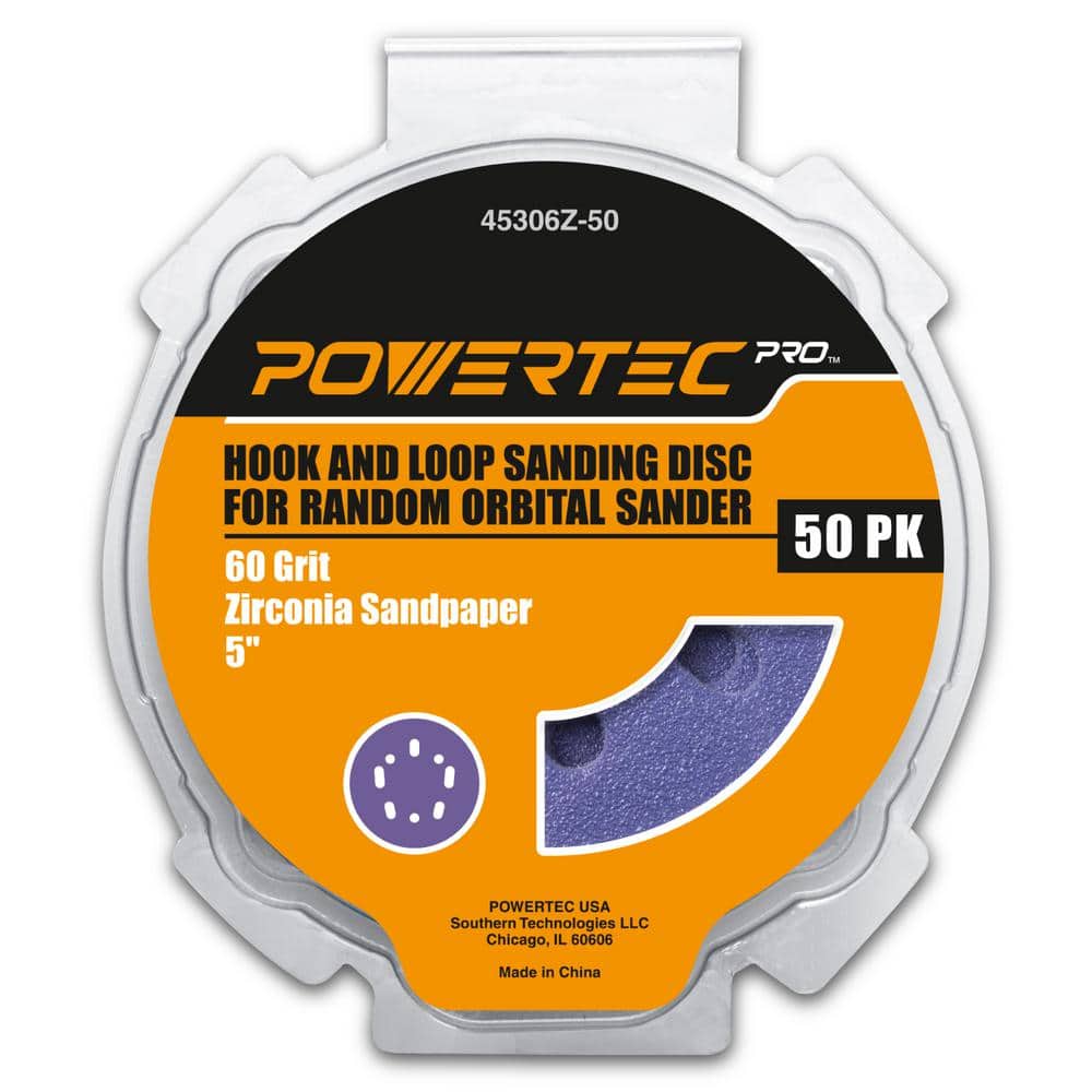‎POWERTEC 5 in. Sanding Discs Hook and Loop, 60 Grits, Zirconia Orbital ...