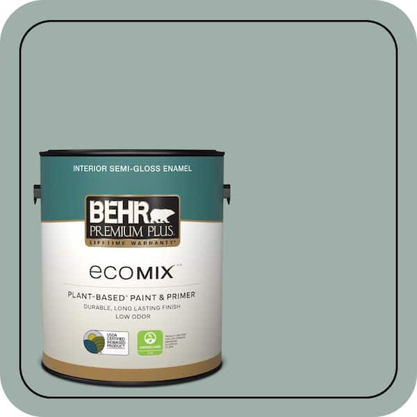 BEHR PREMIUM PLUS 1 gal. #490F-4 Gray Morning Semi-Gloss Enamel EcoMix ...