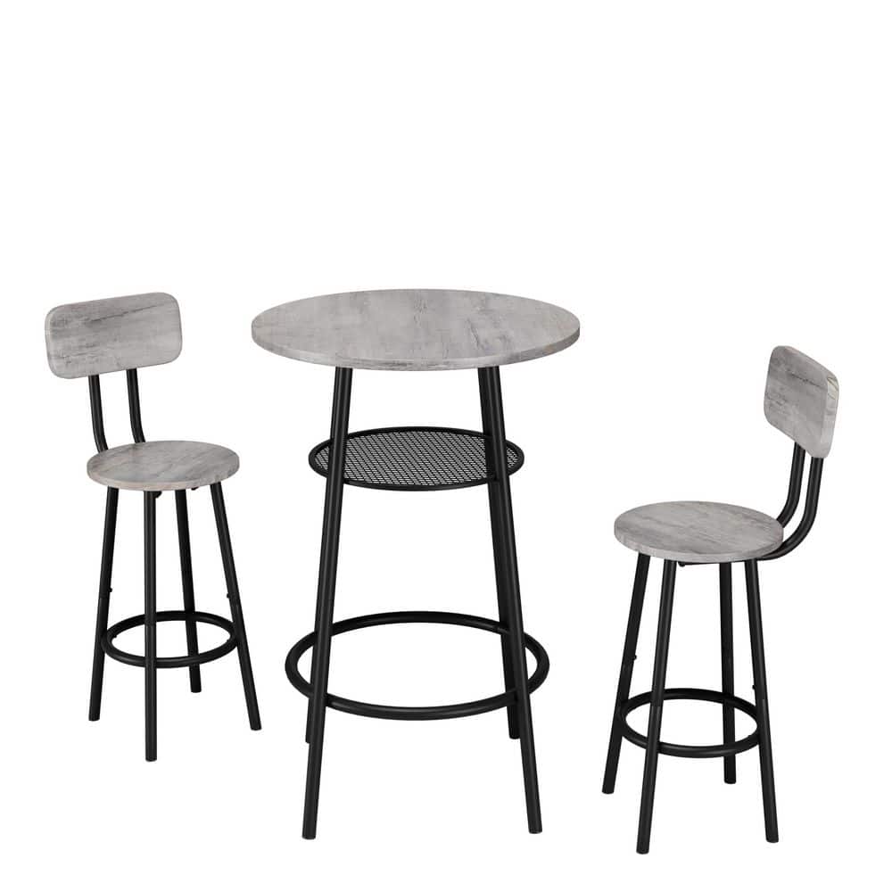 CSC DECOR INC 3-Piece Gray MDF Round Bar Table Set Dining Table for 2 ...