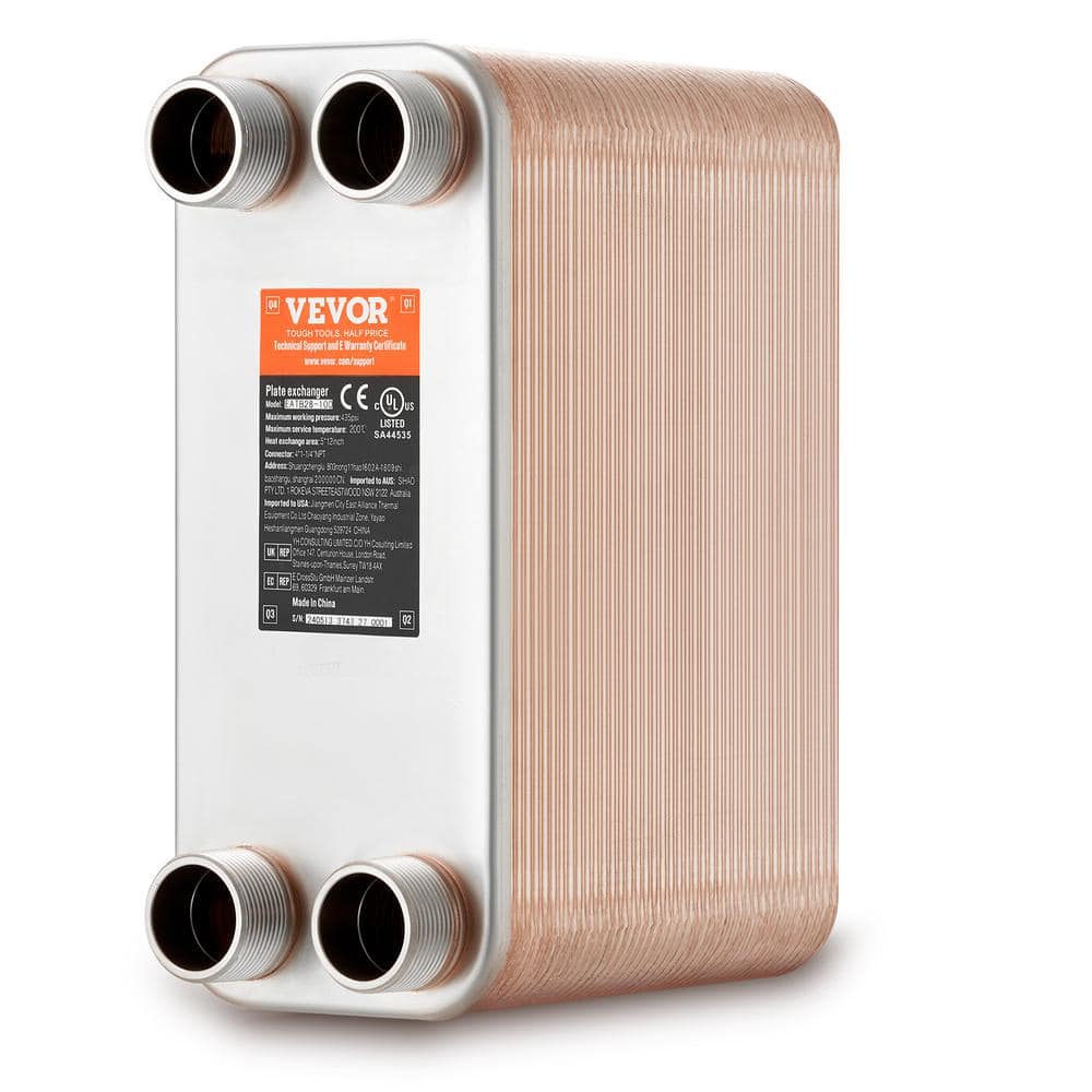 VEVOR Heat Exchanger 5 in. L x 12 in. W 80-Plates Brazed Plate Heat ...