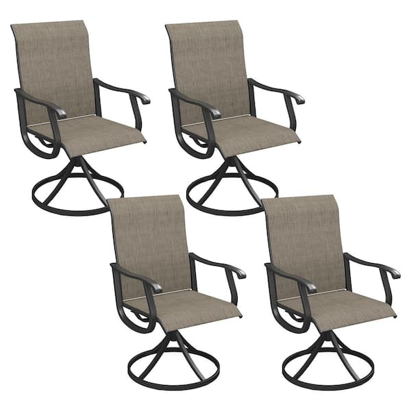 Deyra Swivel Metal Outdoor Dining Chair in Brown Set of 4, All-Weather ...