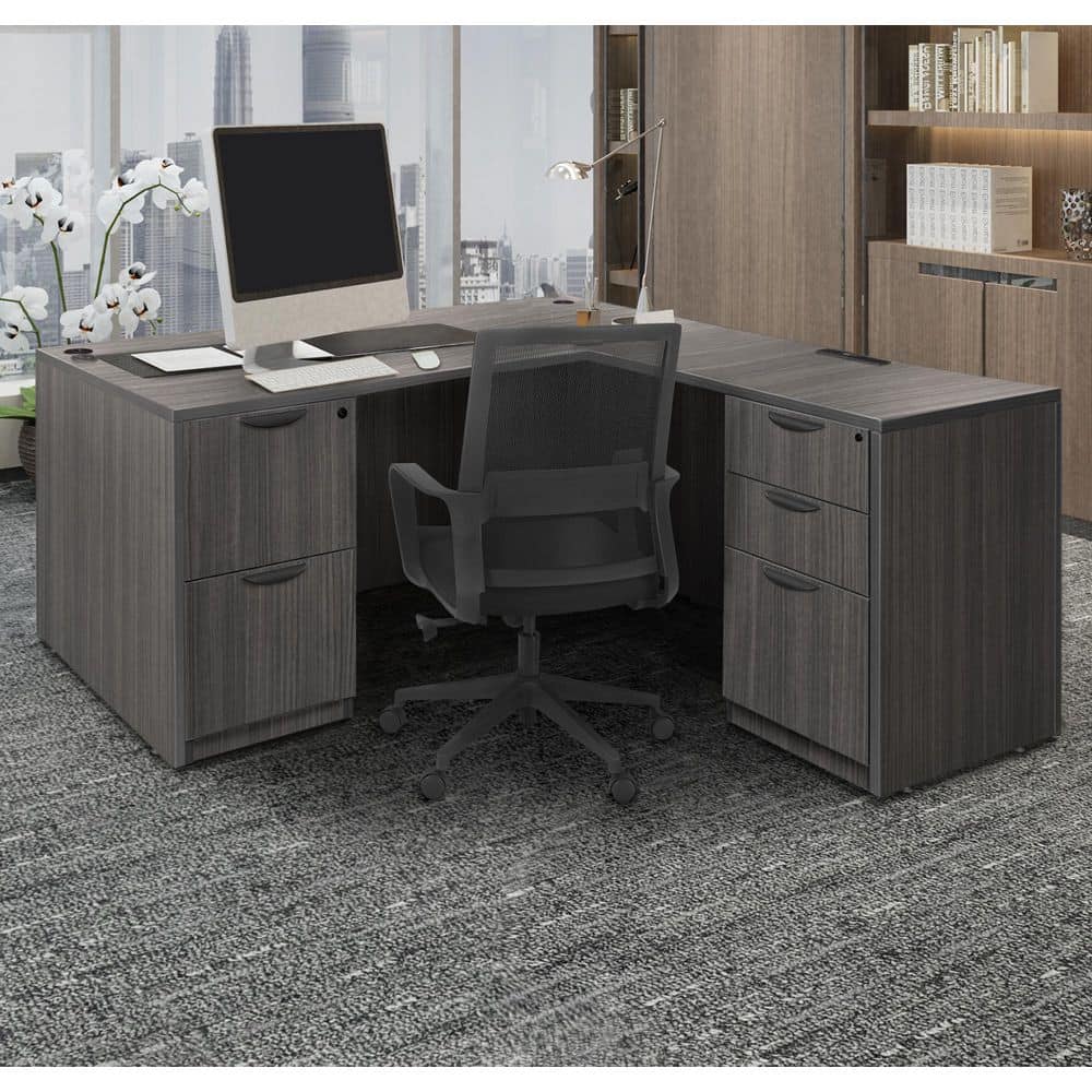 Regency Legacy 60 in x 65 in. Ash Grey L Desk with Double Full Pedestal ...