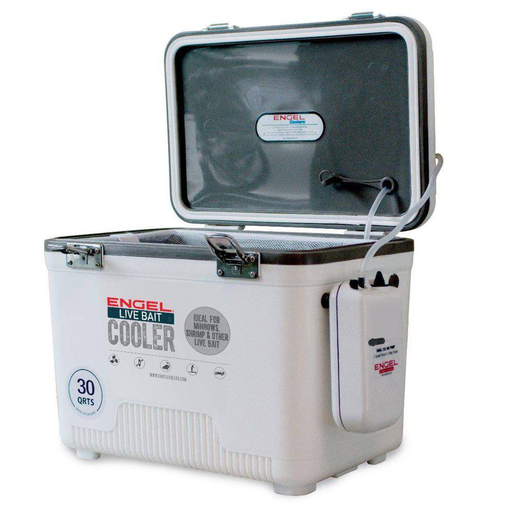 Engel 30 Qt. Hard Sided Live Bait Fishing Dry Box Cooler with Pull Net ...