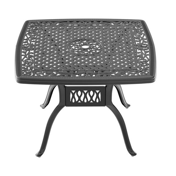 Willit 39.37 in. Black Square Cast Aluminum Outdoor Dining Table SL ...