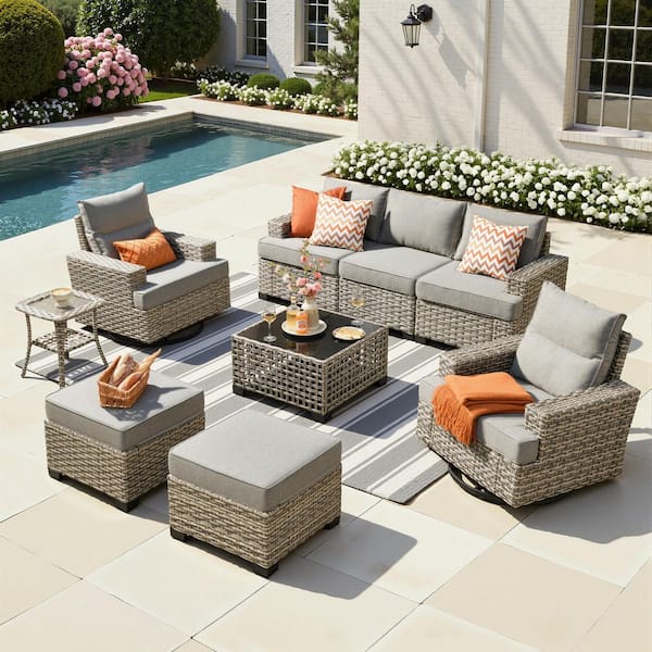 HOOOWOOO Merritt 9-Piece Wicker Outdoor Furniture Patio Conversation ...