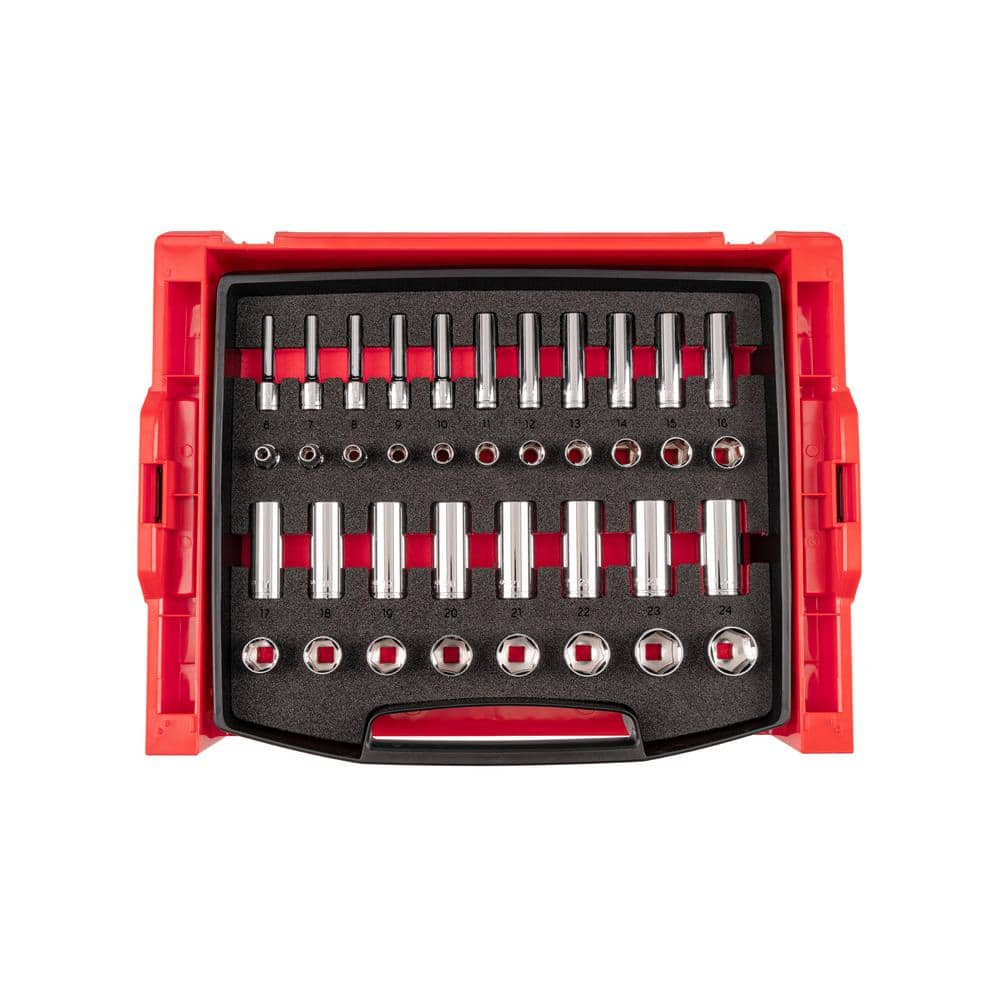 TEKTON 3/8 Inch Drive 6-Point Socket Set with Open Top Drawer and Rack ...