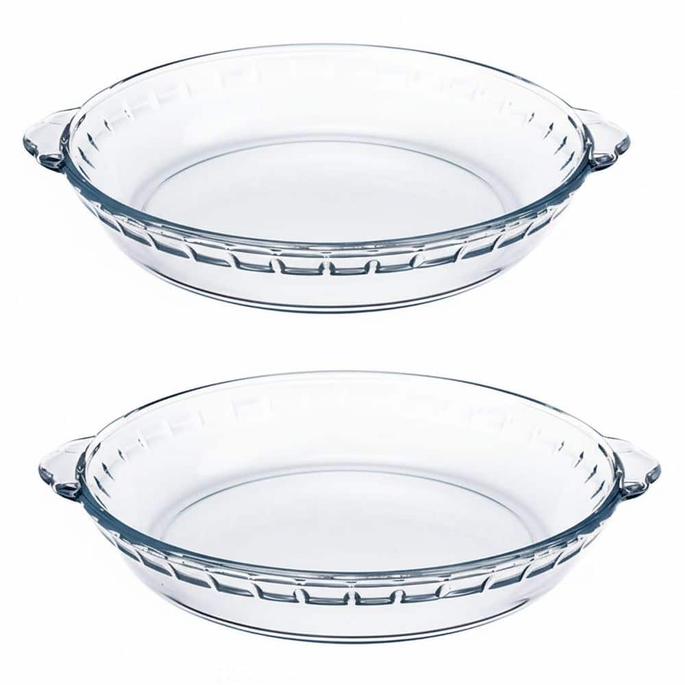 8 in. Round Heat Resistant Glass Pie Pan with Handles, 2-Pack for ...