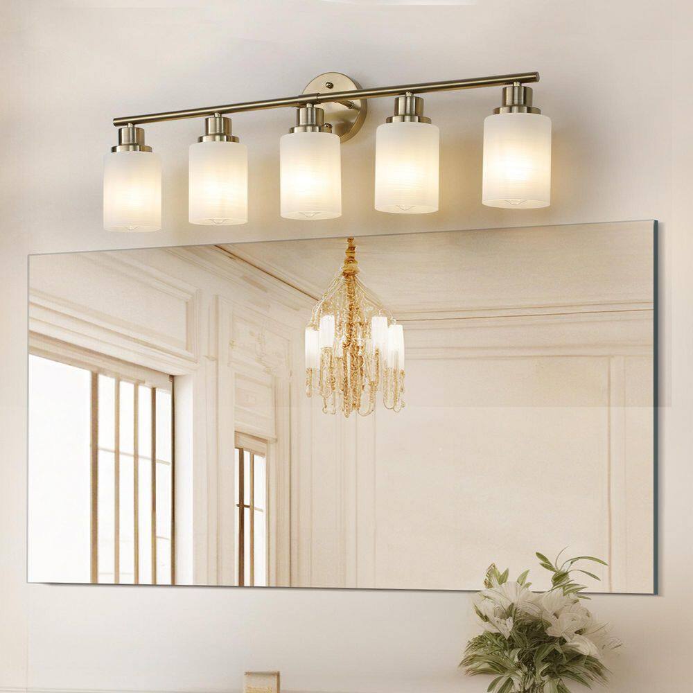 Basdien 31 in. 5 Light gold Grain Finish Vanity Light Fixture Bathroom ...