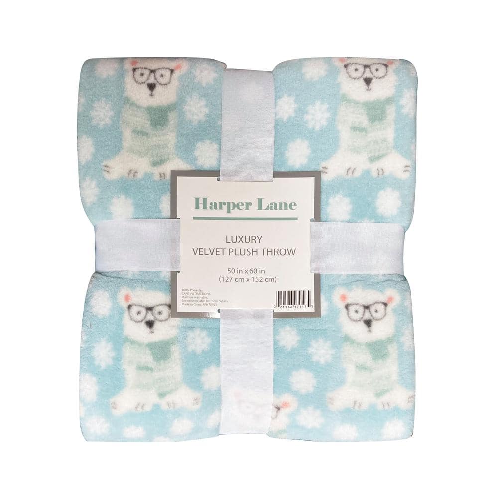 Harper Lane Smarty Bear Plush Blue Throw Blanket 17354 - The Home Depot