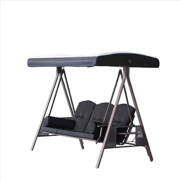 81.5 in. 3-Seat Metal Outdoor Indoor Porch Swing for Garden, Poolside ...