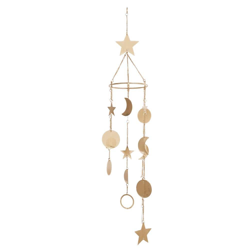 Litton Lane 39 in. Gold Metal Moon and Star Indoor Outdoor Windchime ...