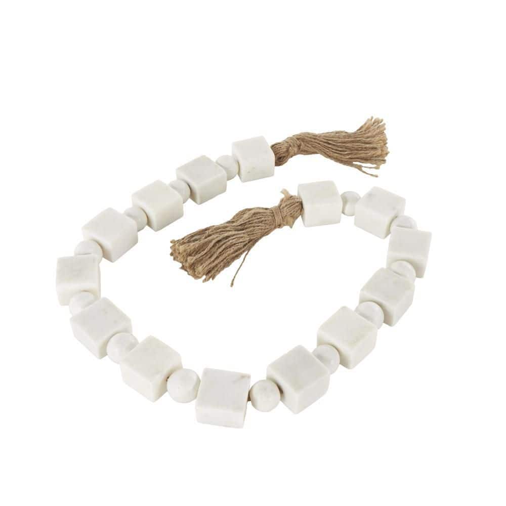 Litton Lane White Handmade Marble Square Garland with Tassel and ...