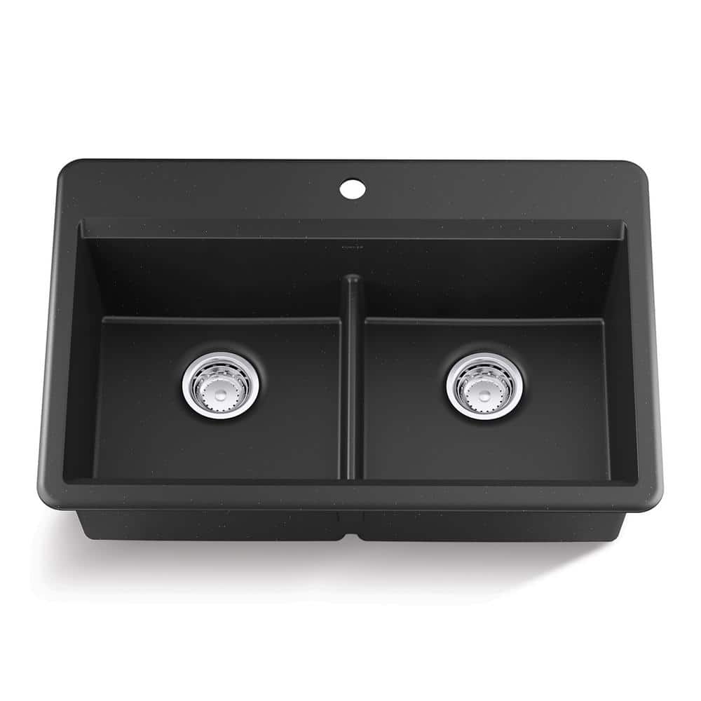 KOHLER Lassen 33 in. Drop-in Double Bowl Granite Composite Kitchen Sink ...