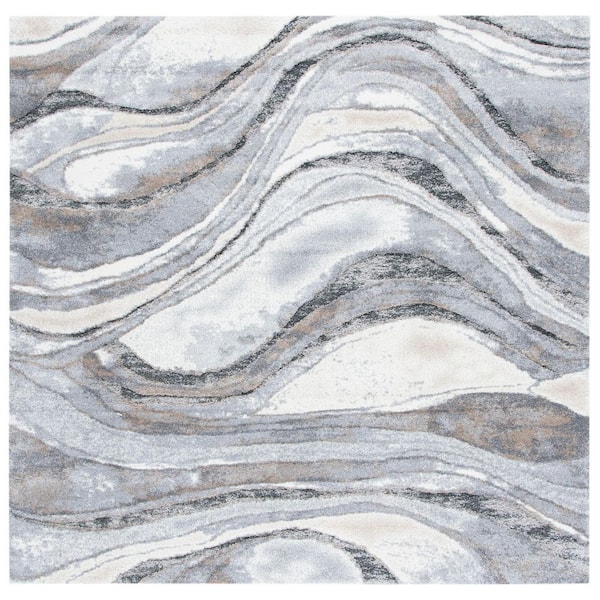 SAFAVIEH Cyrus Shag 3 ft. x 3 ft. Gray/Beige Wavy Marble Square Area ...