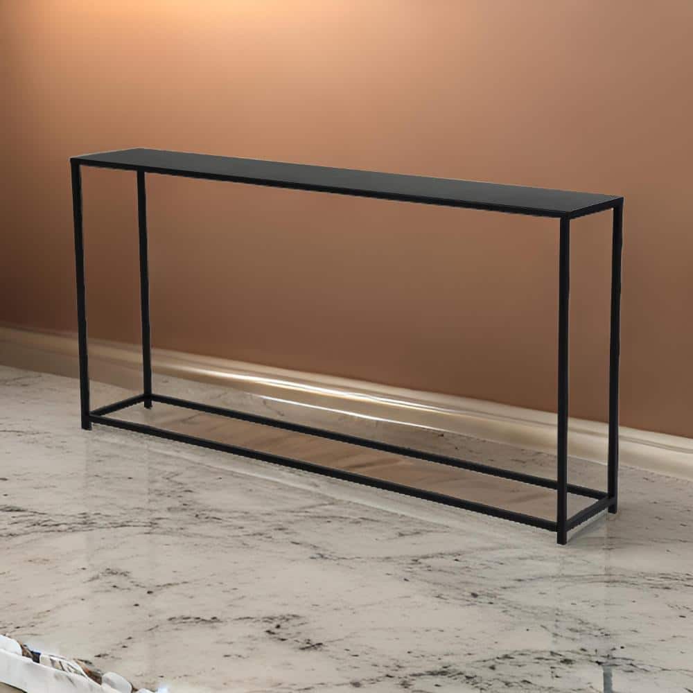 Benjara 10 in. Black Rectangle Metal Console Table with "X" Side Design ...