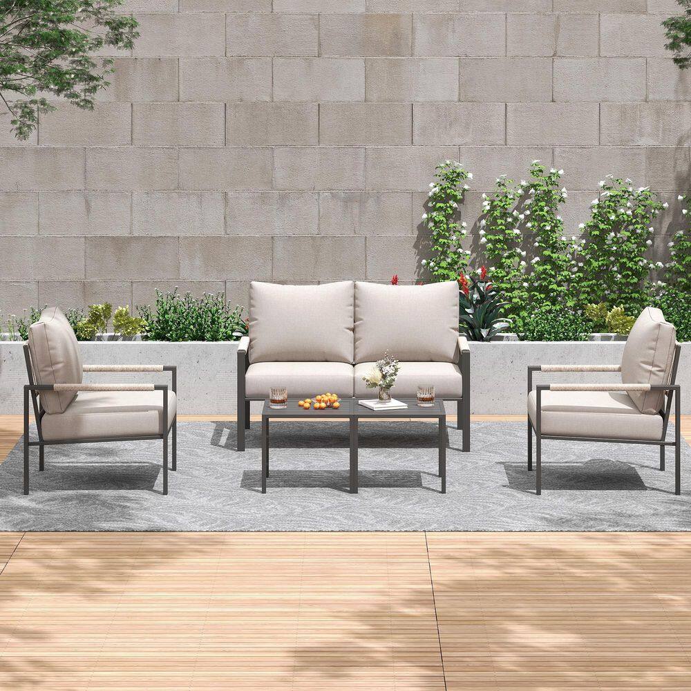 AURA OUTDOOR 5-Piece Metal Outdoor Furniture Set 4-Seat Patio ...