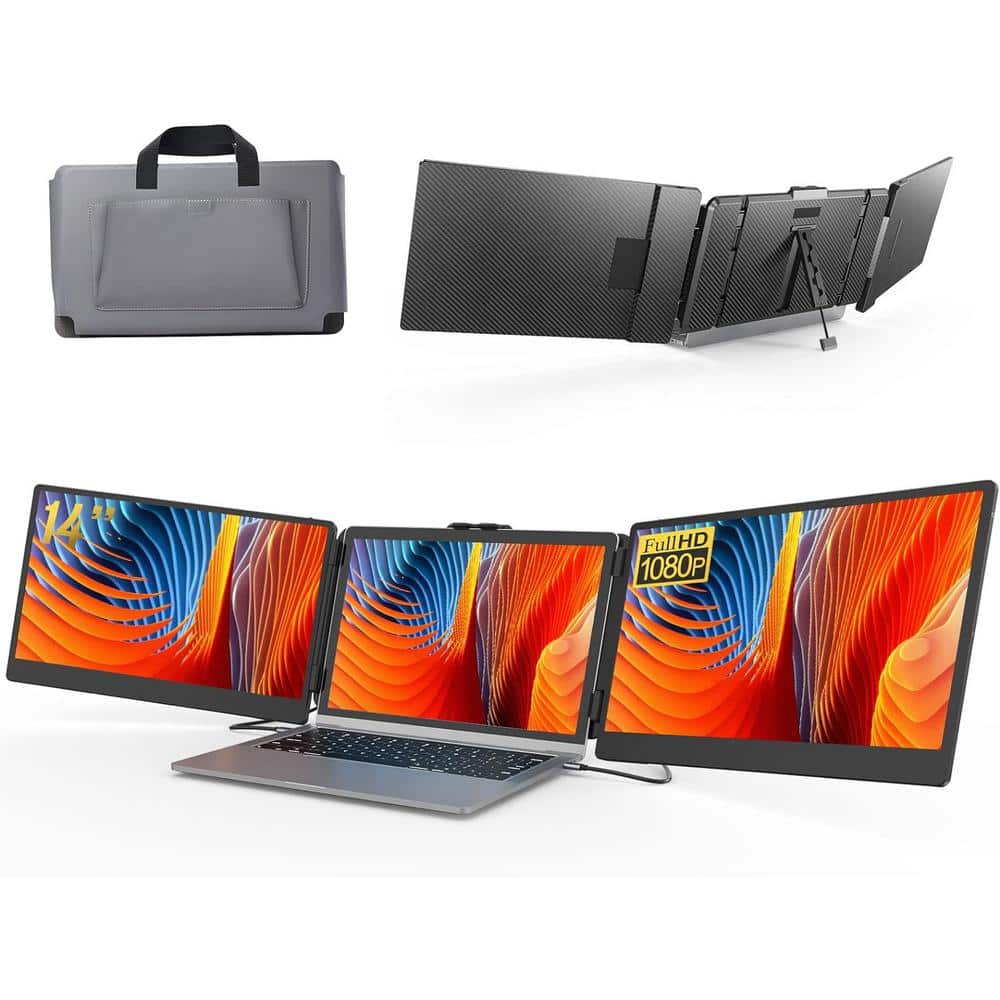 Lukyamzn 14" Laptop Screen Extender, 1080P FHD IPS, Triple Monitor ...