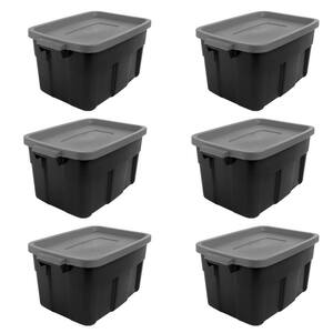 32 qt. Plastic Storage Bin with Lid in Black (6-Pack) bin-184