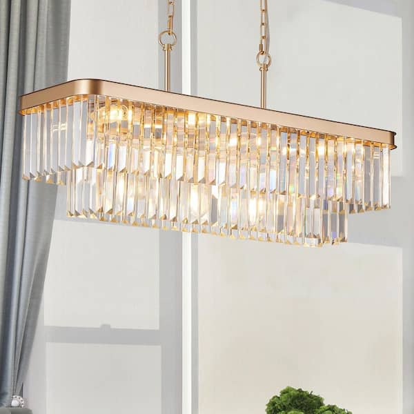 Lasaideal Crysia 34 in. 11-Light Gold Linear Rectangular Crystal ...