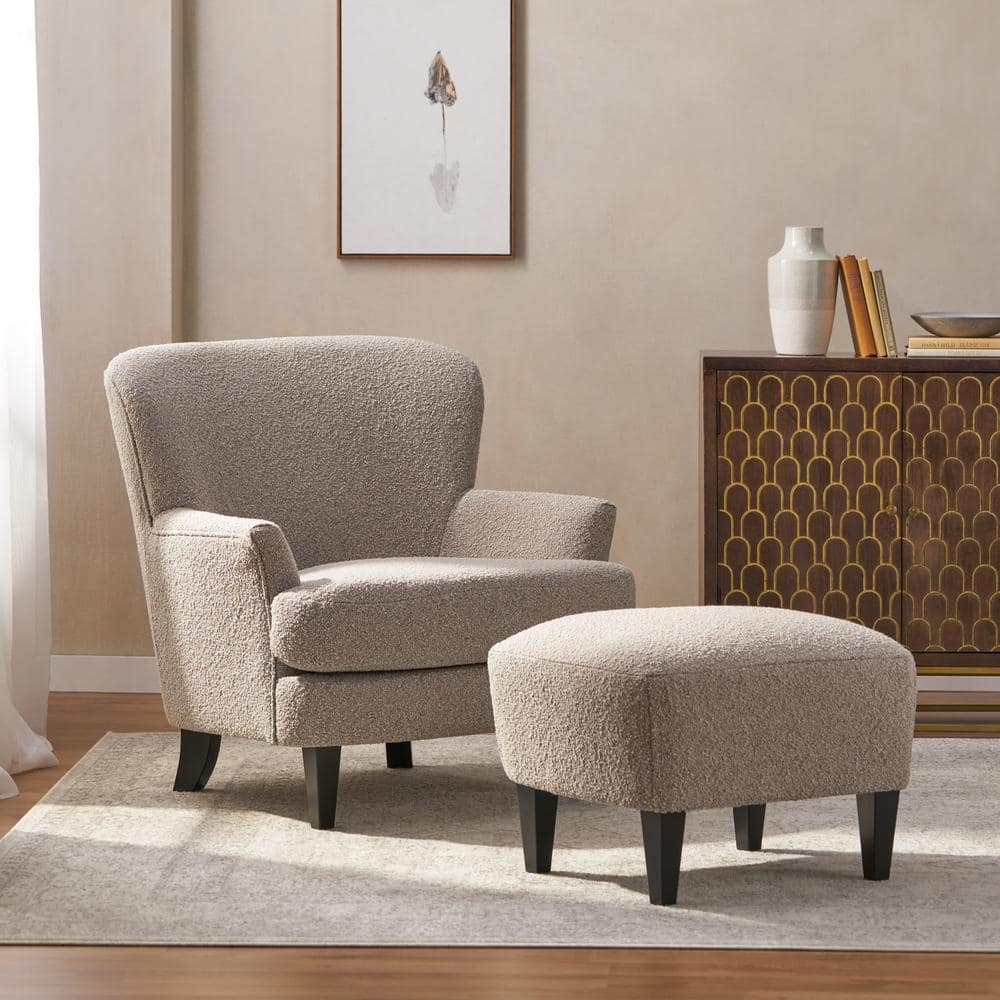 Noble House Willey Stone and Matte Black Boucle Club Chair and Ottoman Set 109216 The Home Depot