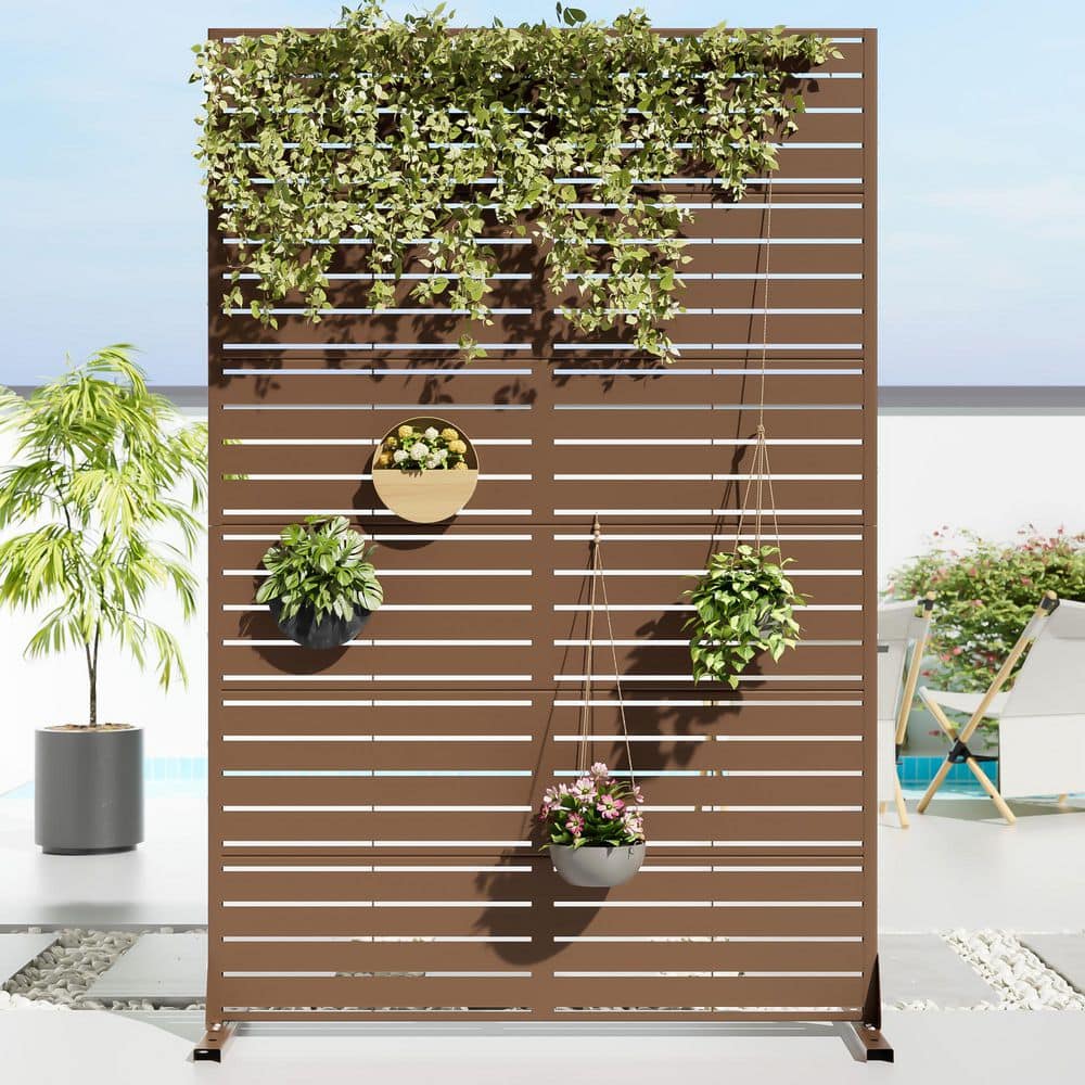 Dovelina 47 in. x 72 in. Brown Textured Metal Garden Screens Outdoor ...