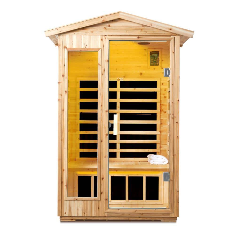 grossag 2-Person Outdoor Old Fir Infrared Sauna with LED Reading Light ...