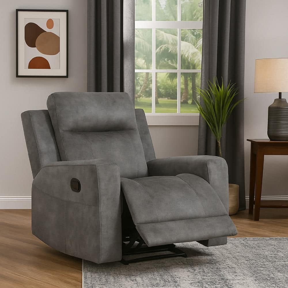 Benjara Tesy Dark Gray Brown Microfiber Standard Recliner Chair with ...