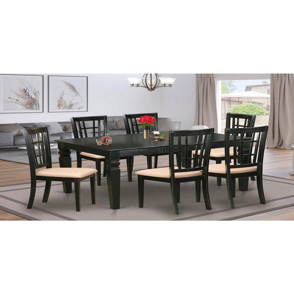 East West Furniture 7-Piece Rectangle Black Finish Solid Wood Top ...