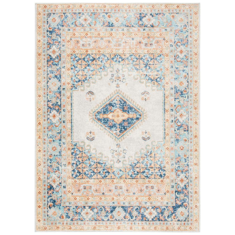SAFAVIEH Aria 5 ft. x 8 ft. Ivory/Navy Medallion Distressed Area Rug ...