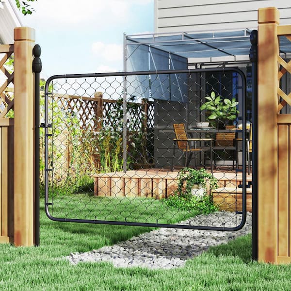 Outsunny 70.9 in. Garden Gate Chain Link Fence Gate, Galvanized Steel ...