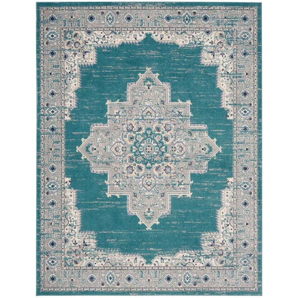 Nourison Passion Turquoise Grey 8 ft. x 10 ft. Abstract Transitional ...