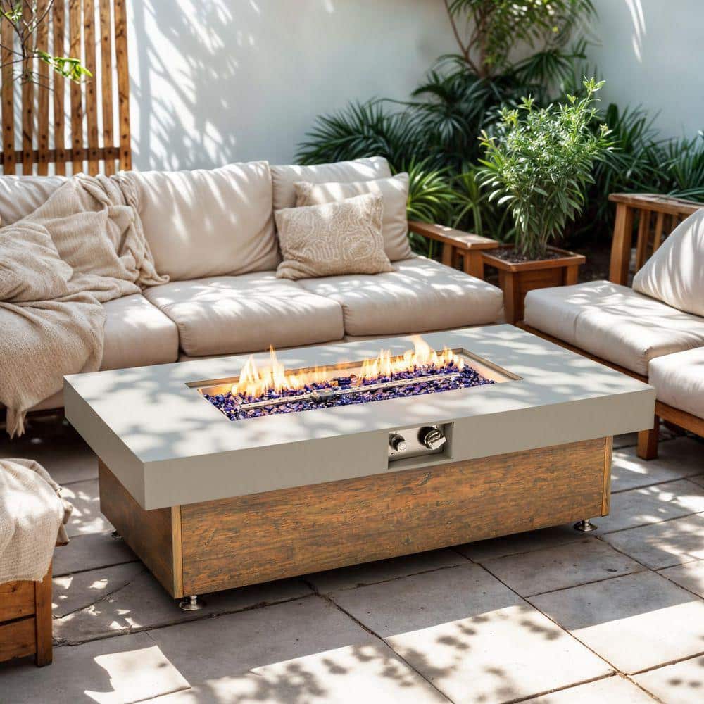 48 in. Iron Propane Gas Fire Pit Table with Wood Grain Finish for ...