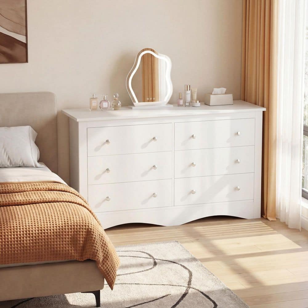 LACOO Creaser 51.9 in. White MDF Dresser for Bedroom, Wide Chest of ...